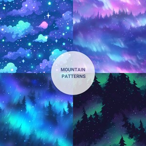 Northern Lights Pattern Digital Paper Seamless Dreamy Sky Patterns ...