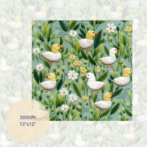 Seamless Knitted Ducks Embroidery Pond Pattern Digital Download 3D ...