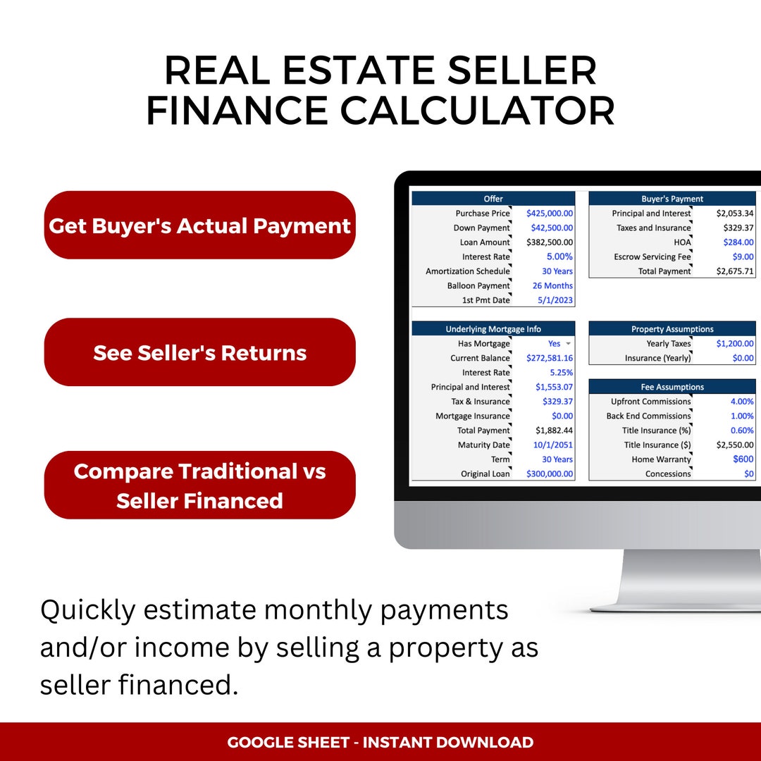 Real Estate Seller Financing Calculator - Etsy