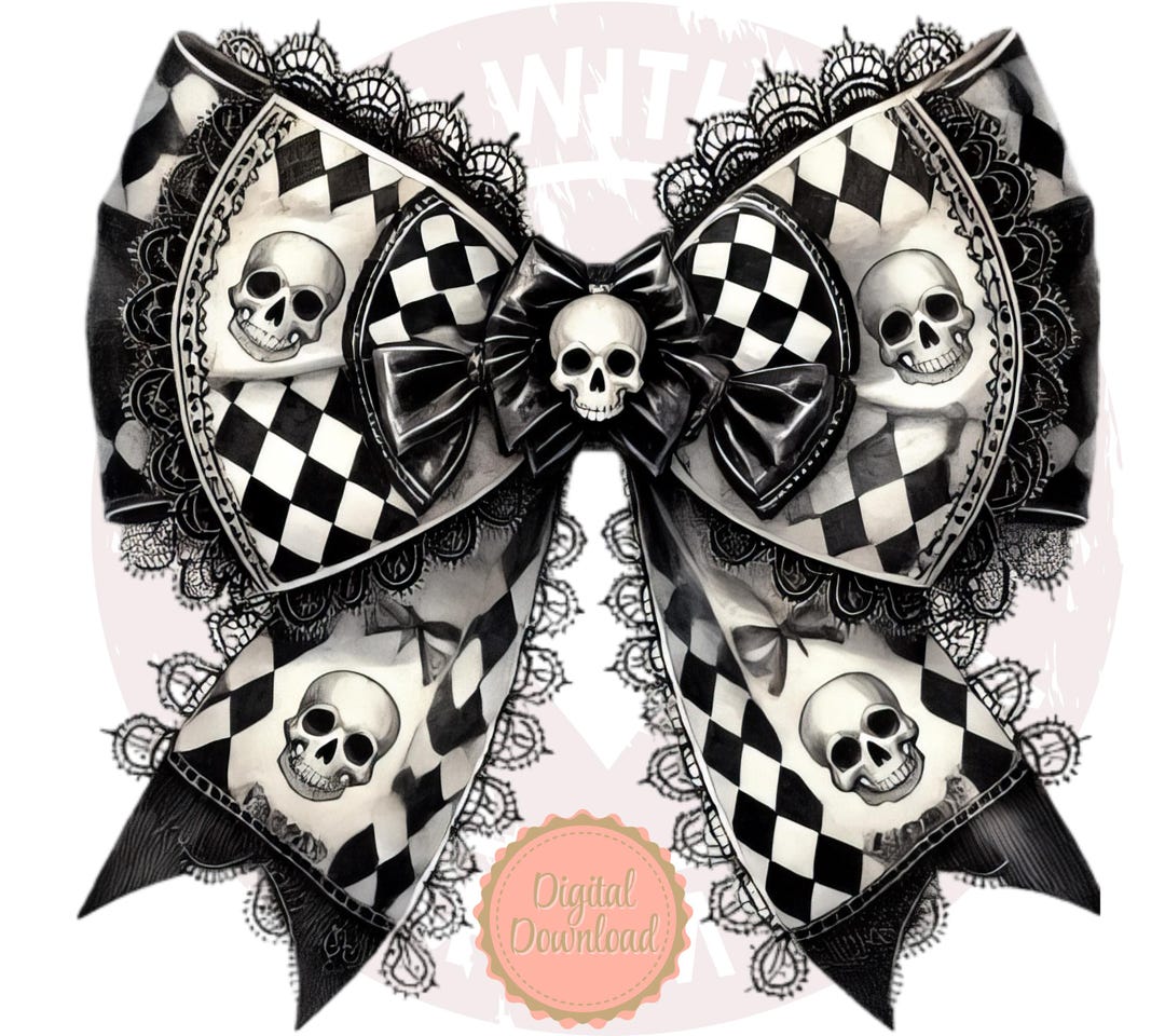 Gothic Skull Bows PNG Bundle Digital Download | Checkerboard Lace Skull ...