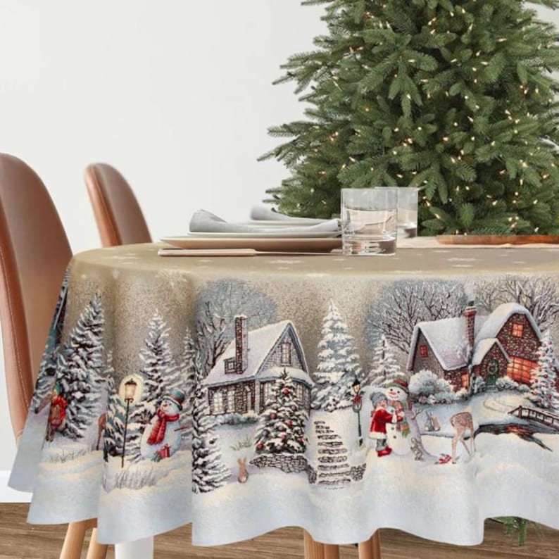 Tapestry Christmas Tablecloth "winter". Christmas Table Linens. Winter ...