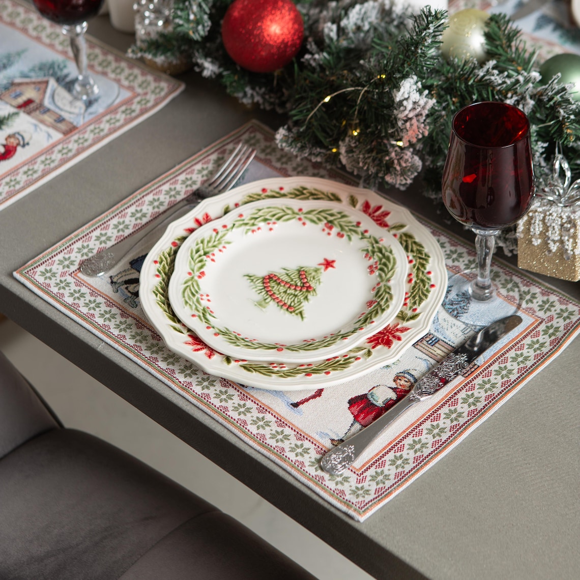 Tapestry Christmas Tablecloth "santa and Children". Christmas Table ...