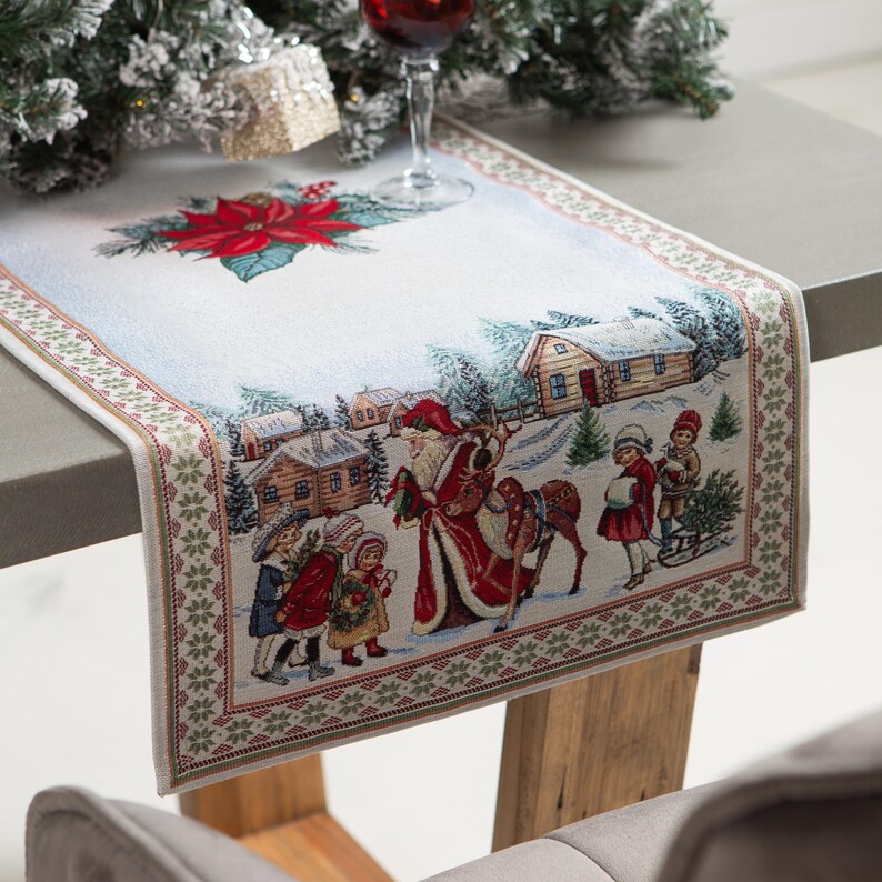 Tapestry Christmas Tablecloth "santa and Children". Christmas Table ...