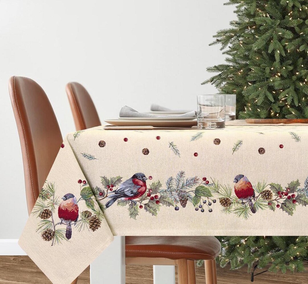 Tapestry Christmas Tablecloth "winter Birds". Christmas Table Linens ...