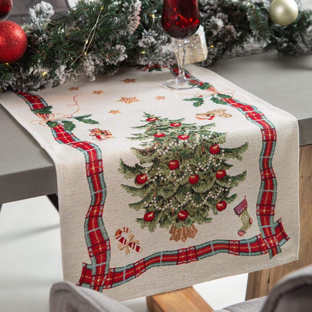 Tapestry Christmas Table Runner - With Lurex. Christmas Table Linens ...