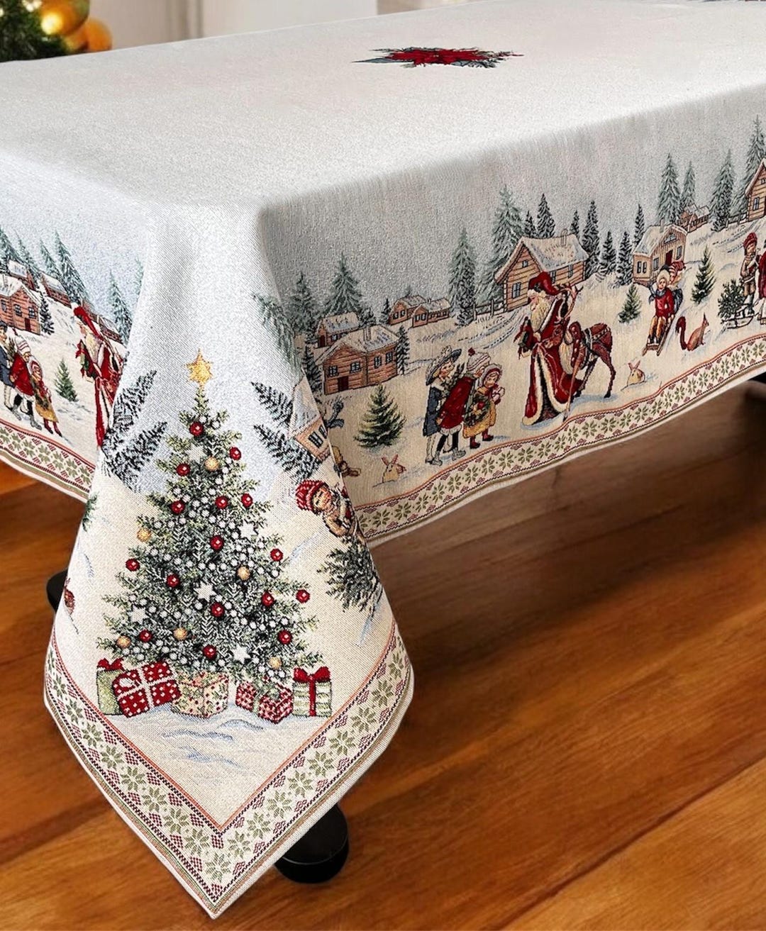 Tapestry Christmas Tablecloth "santa and Children". Christmas Table ...