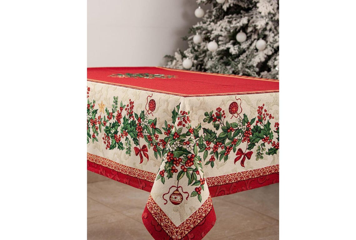 Tapestry Christmas Tablecloth "berries". Christmas Table Linens. Winter ...