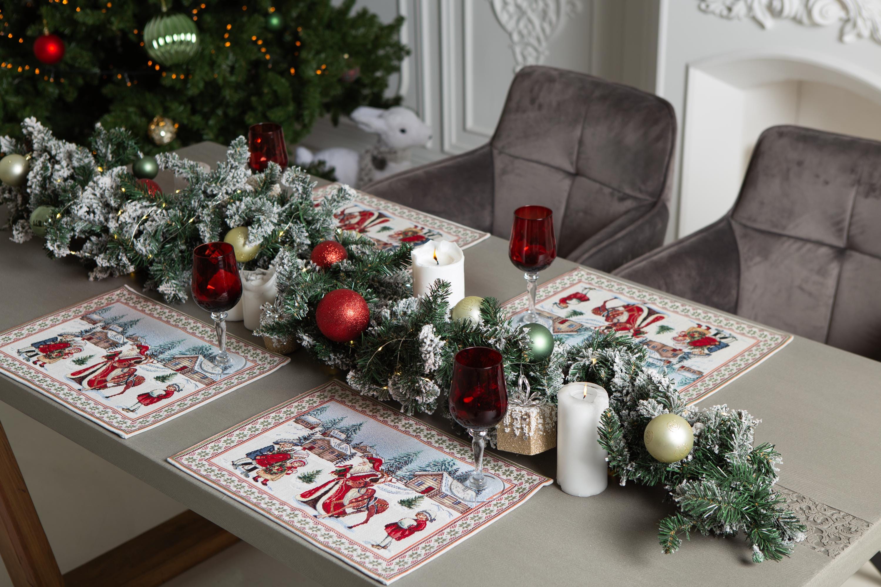 Tapestry Christmas Tablecloth "santa and Children". Christmas Table ...
