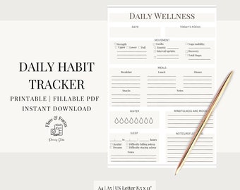 Printable Daily Wellness Planner, Health Planner, Habit Tracker ...