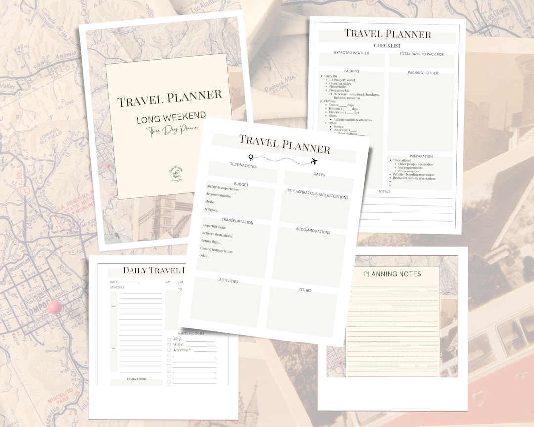 3 Day Travel Planner Printable, Trip Planner, Packing Checklist, Daily ...
