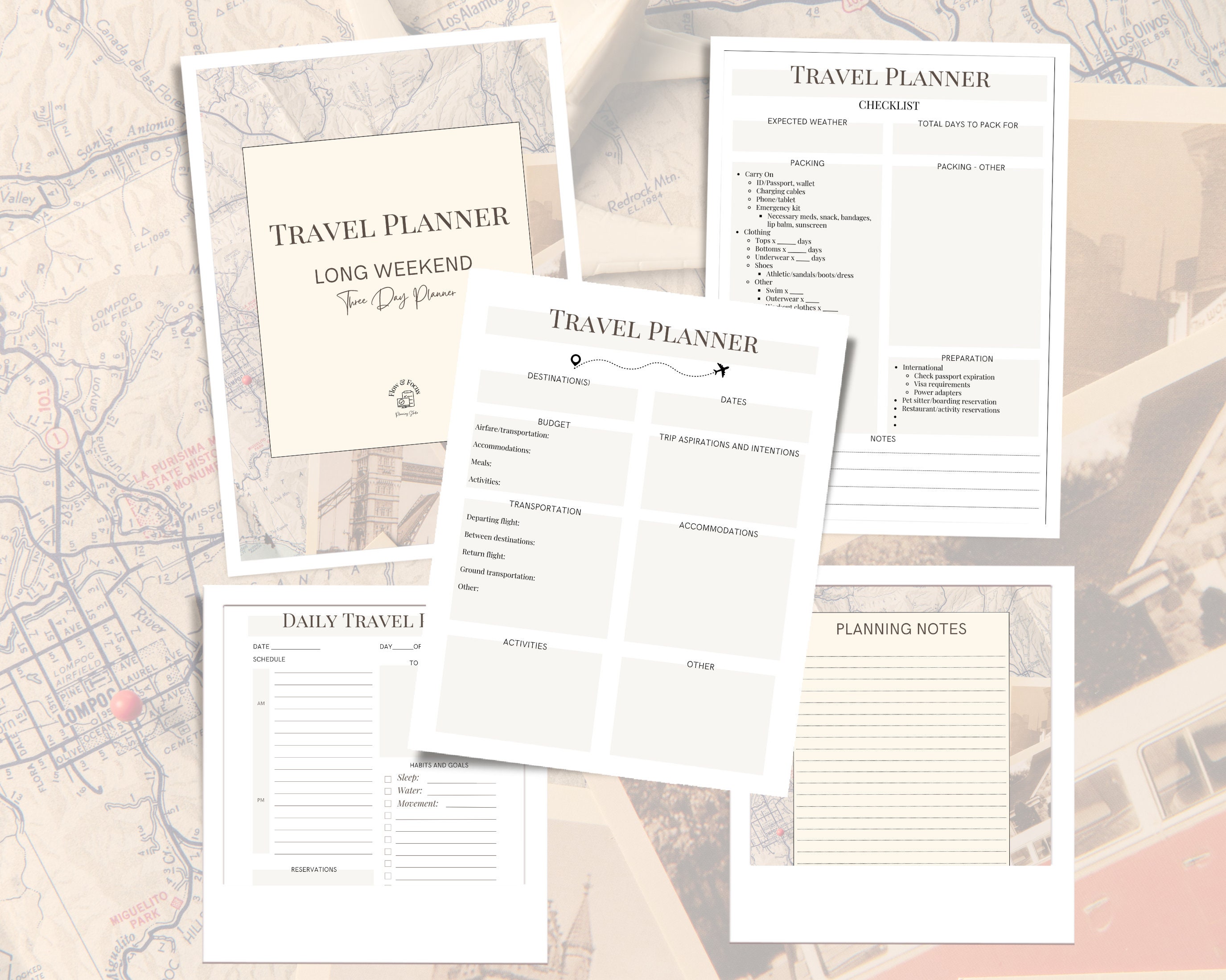 3 Day Travel Planner Printable, Trip Planner, Packing Checklist, Daily ...