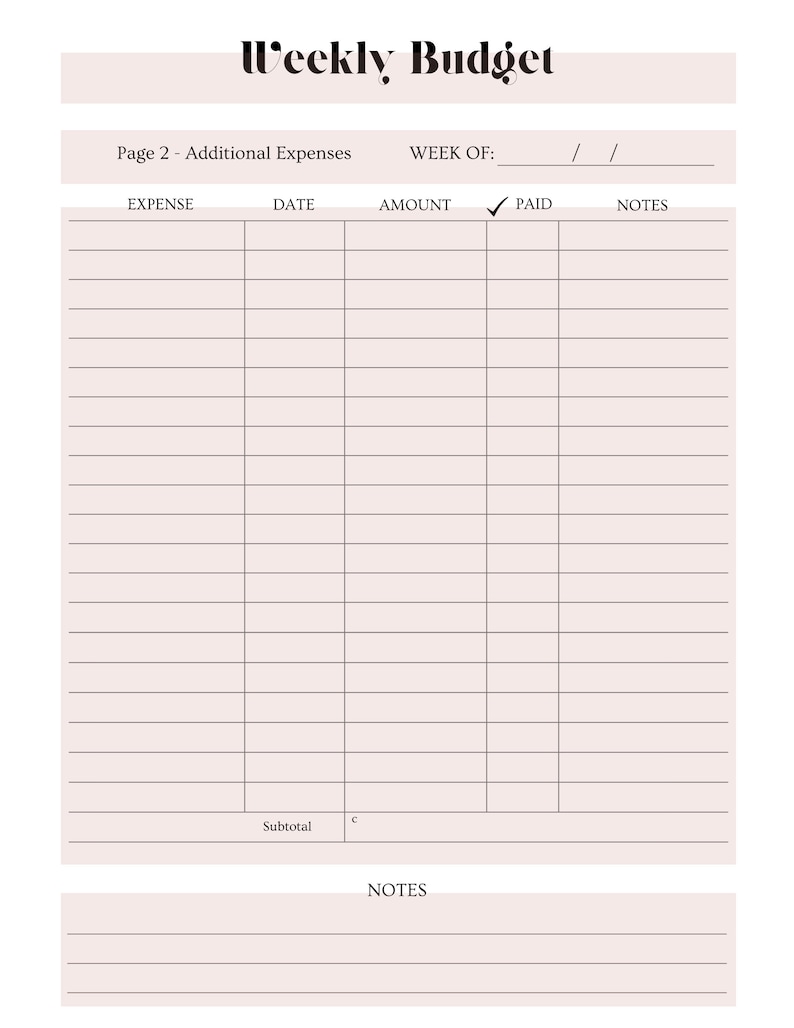 Weekly Budget Planner Printable, Bill Tracker, Blush Classic Design ...