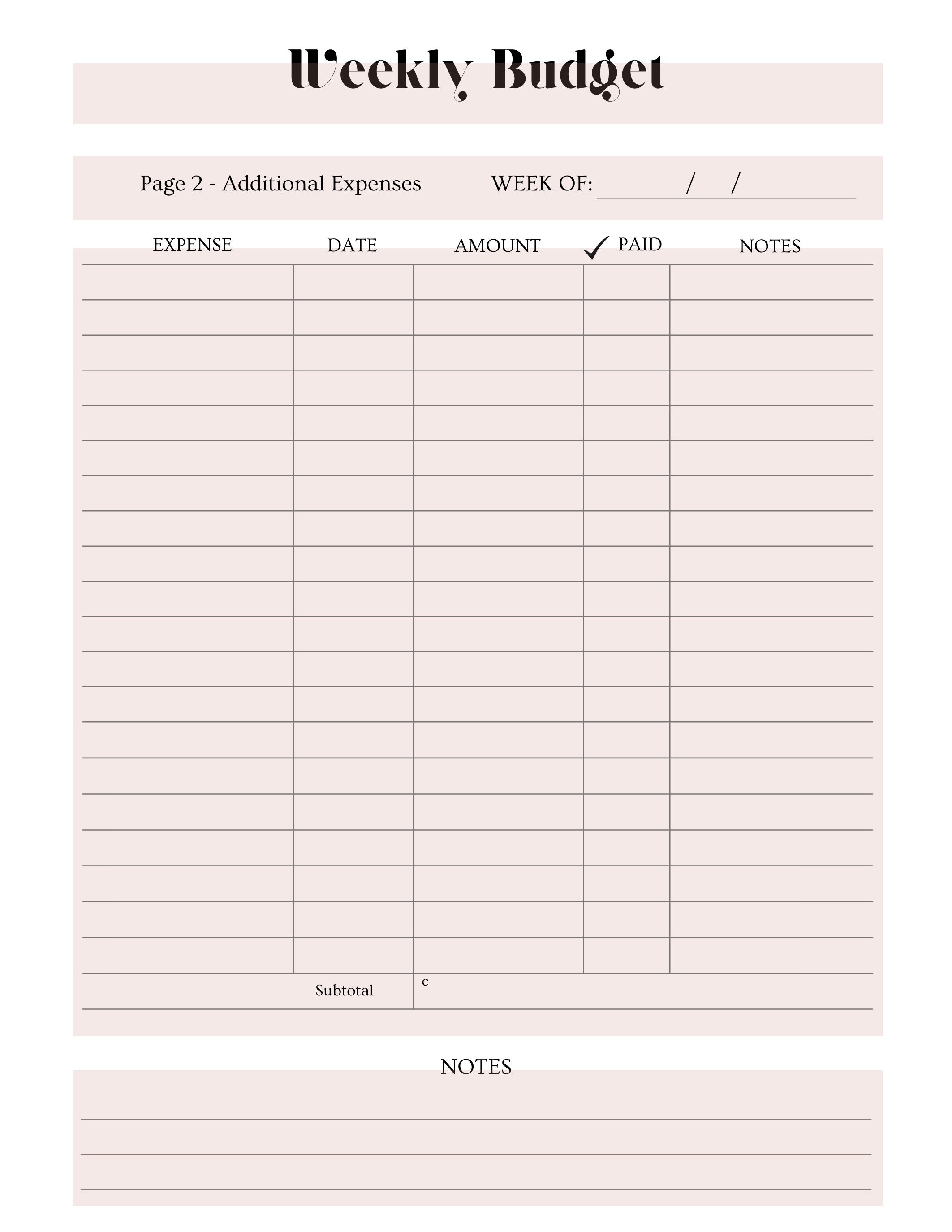 Weekly Budget Planner Printable, Bill Tracker, Blush Classic Design ...