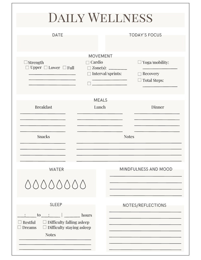 Daily Planner and Habit Tracker Printable Bundle, Daily Wellness ...