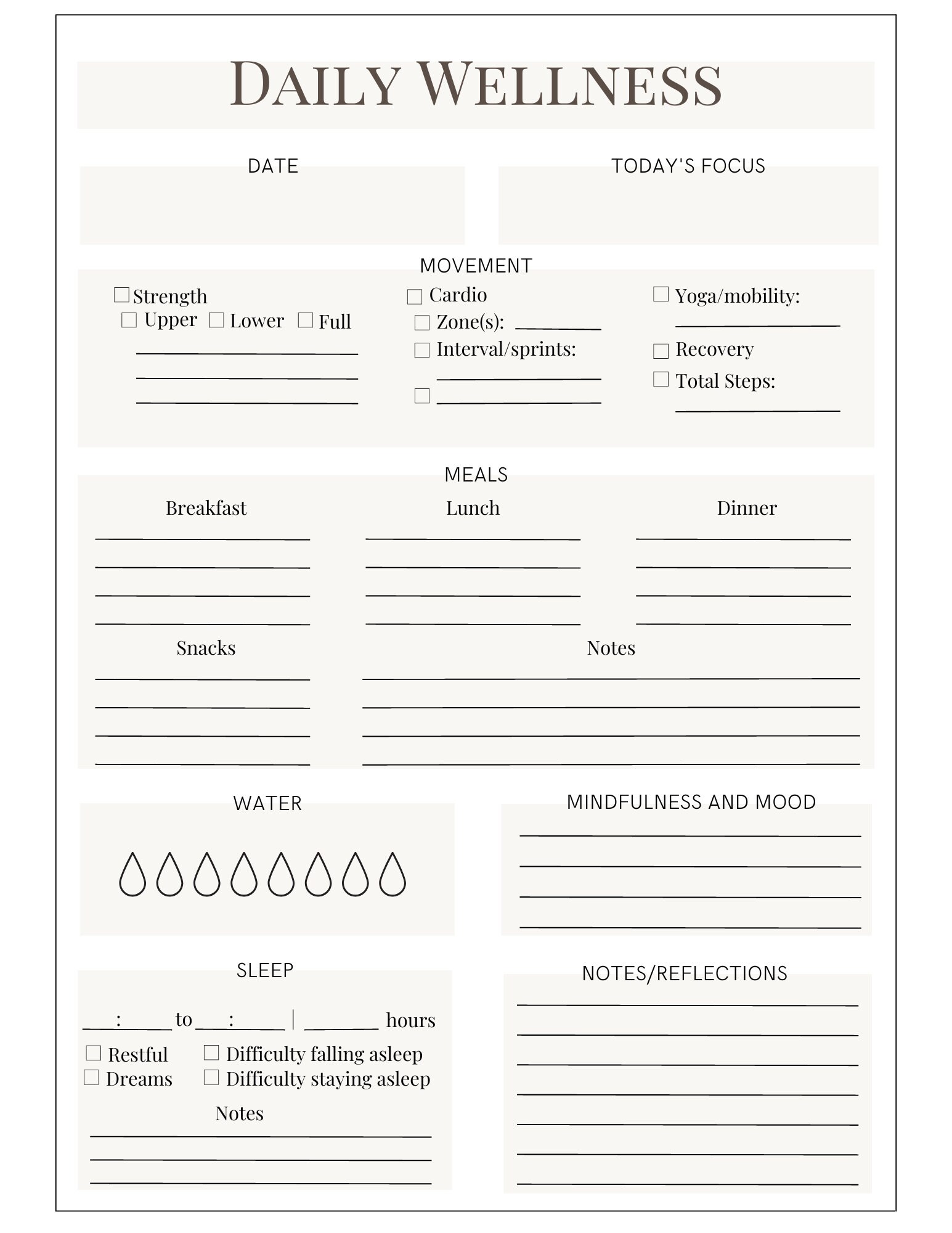 Habit Tracker Printable, Daily Wellness Tracker, Classic Design ...