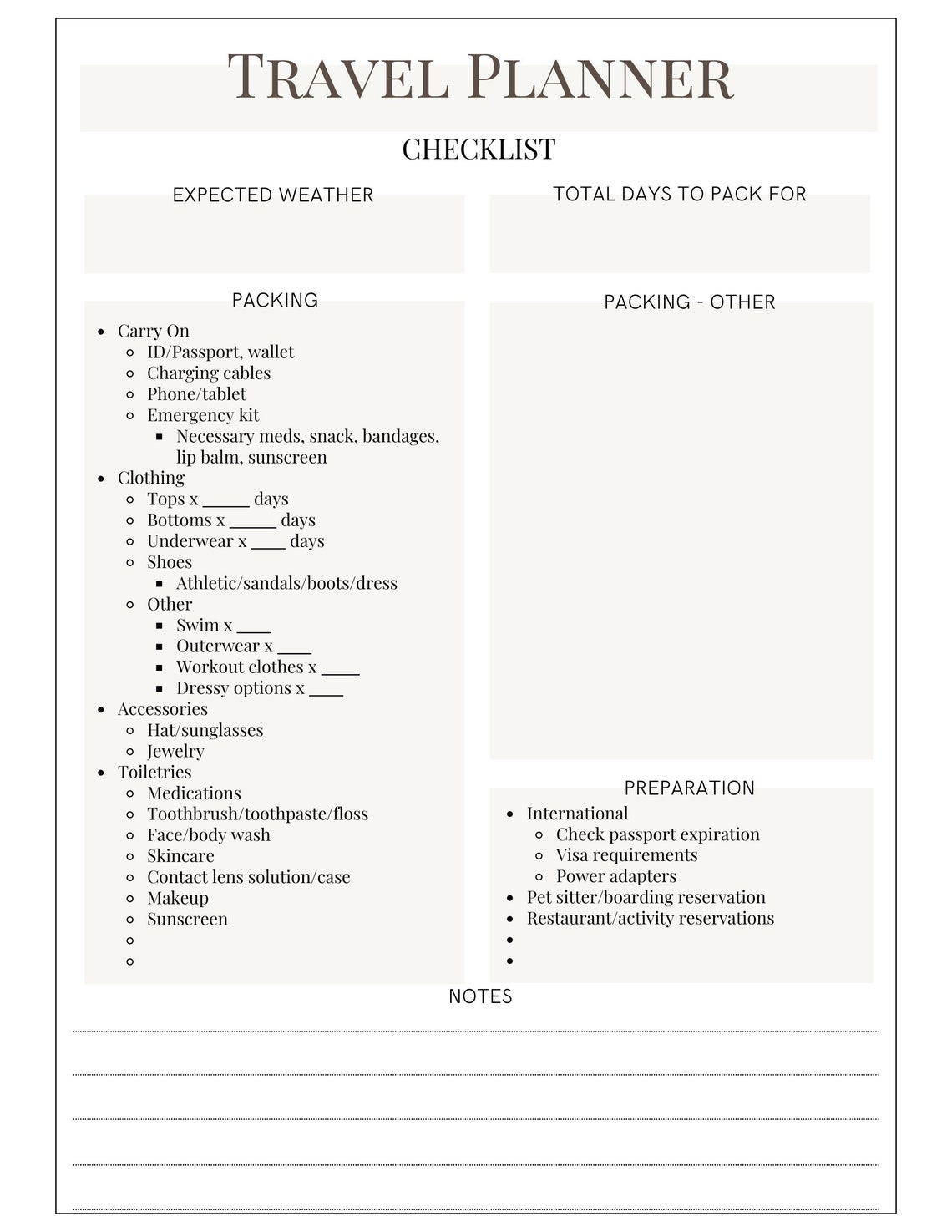 Travel Planner Printable, Three in One Trip Planner, Packing Checklist ...