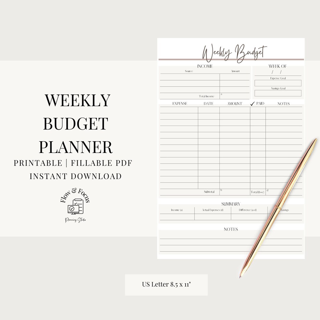 Weekly Budget Planner Printable, Bill Tracker, Neutral Design, Instant ...