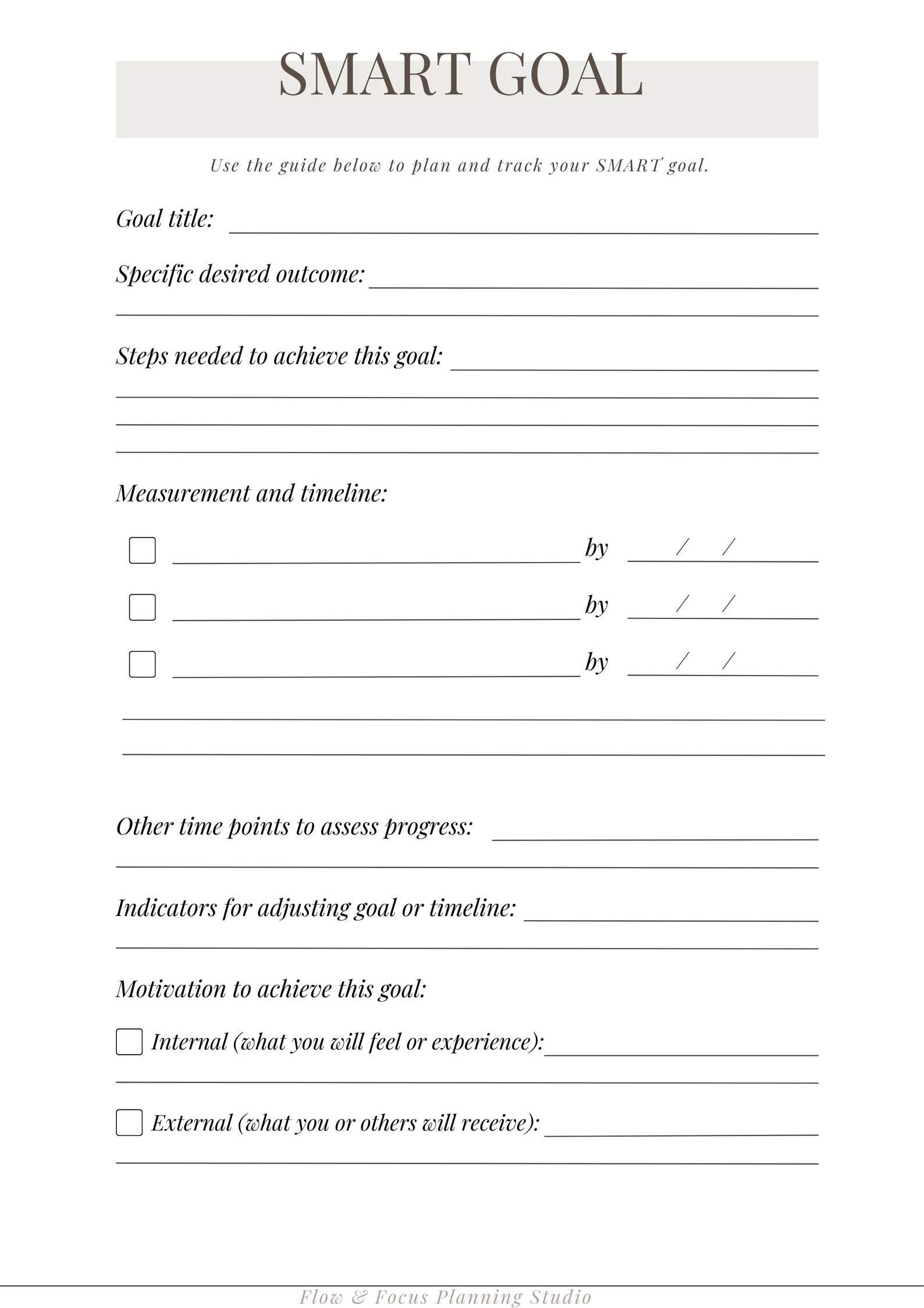 SMART Goal Printable Checklist and Worksheet Goal Planner, Therapy ...