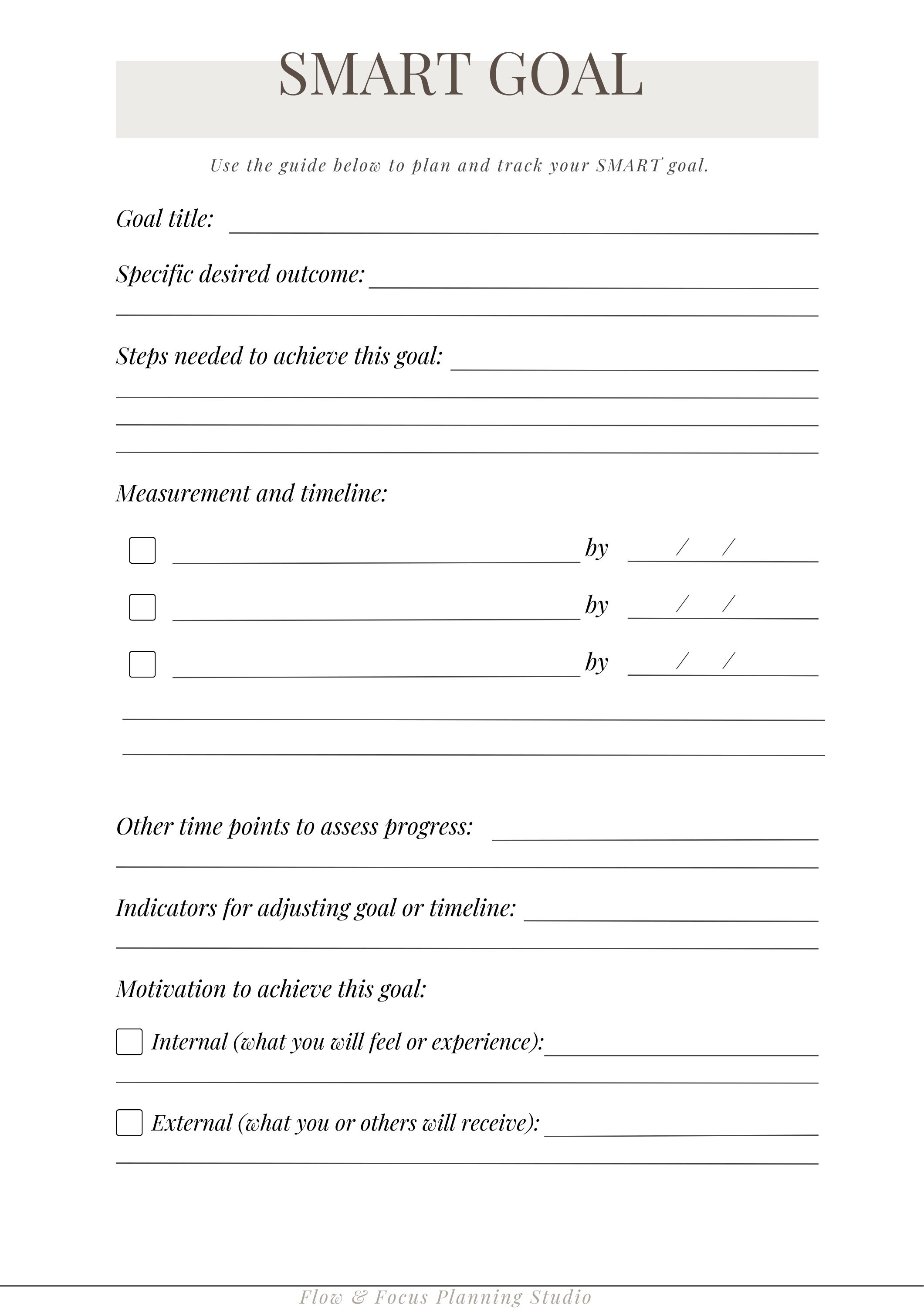 SMART Goal Printable Checklist and Worksheet Goal Planner, Therapy ...