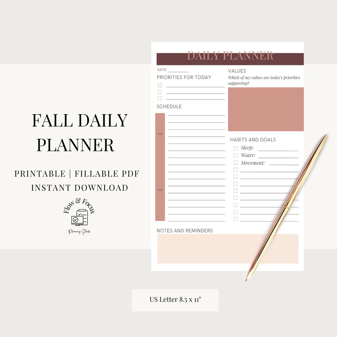 Fall Printable Daily Planner Page, Undated Planner, ADHD Planner, Time ...