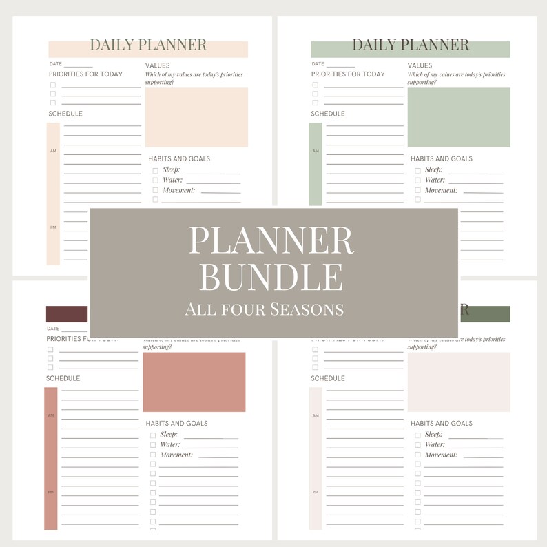 All Seasons Bundle Printable Daily Planner Page, Undated Planner, ADHD ...