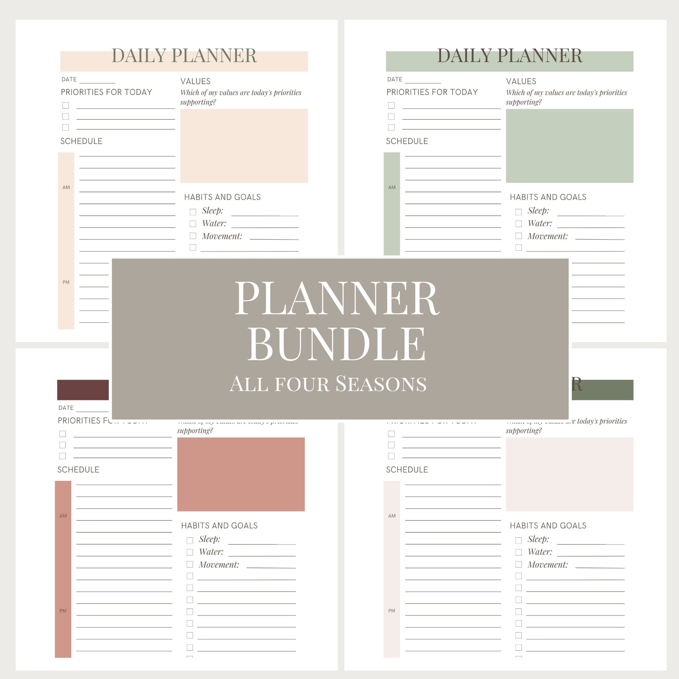 All Seasons Bundle Printable Daily Planner Page, Undated Planner, ADHD ...