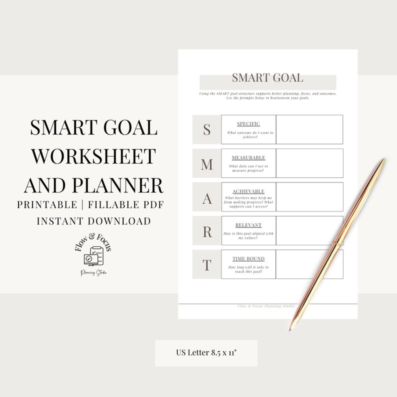 SMART Goal Printable Checklist and Worksheet Goal Planner, Therapy ...