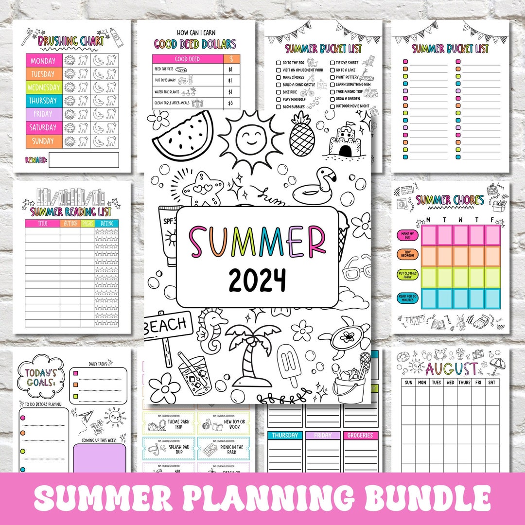 Editable Summer Planner Bundle Printable, Summer Chore Chart for Kids ...