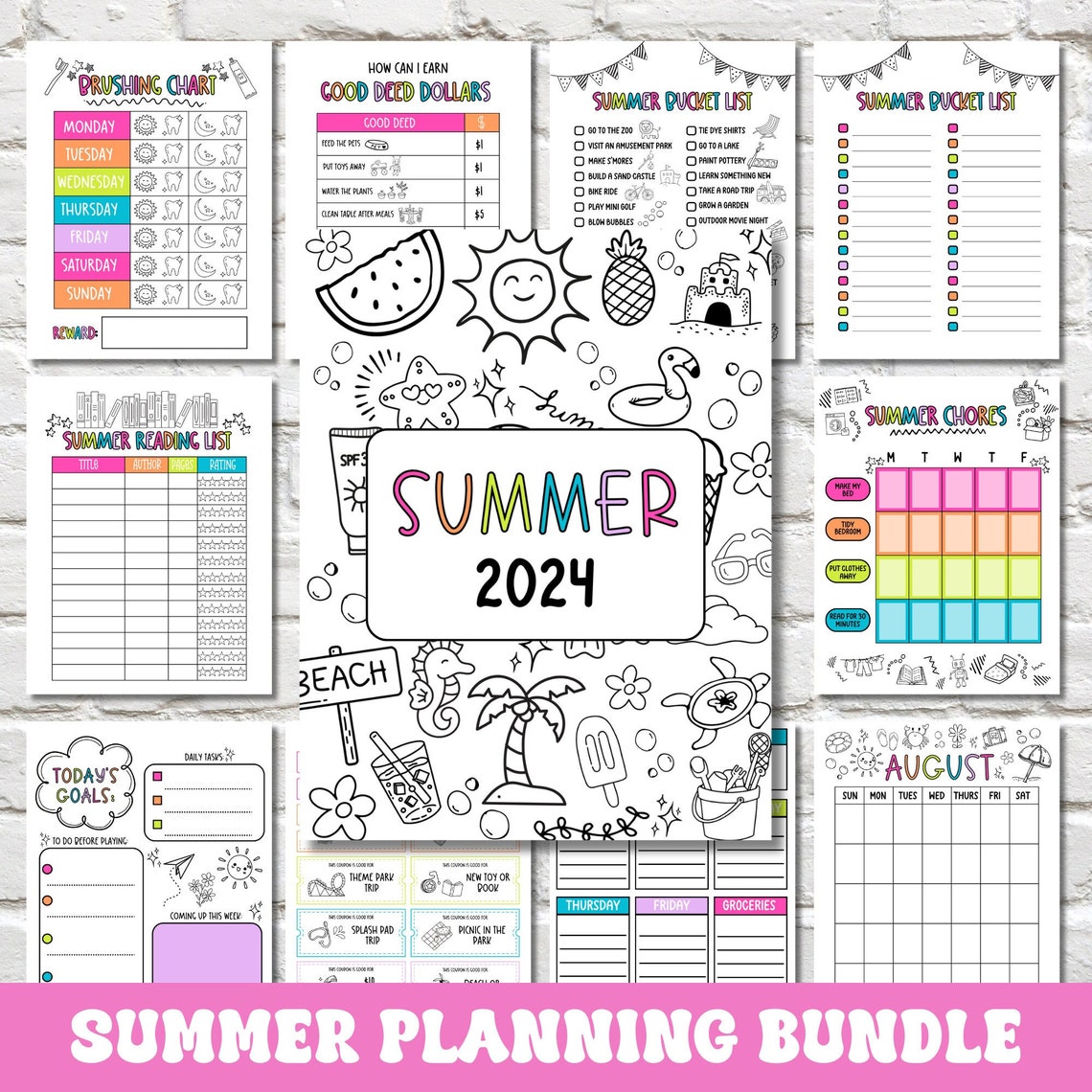 Editable Summer Planner Bundle Printable, Summer Chore Chart for Kids ...