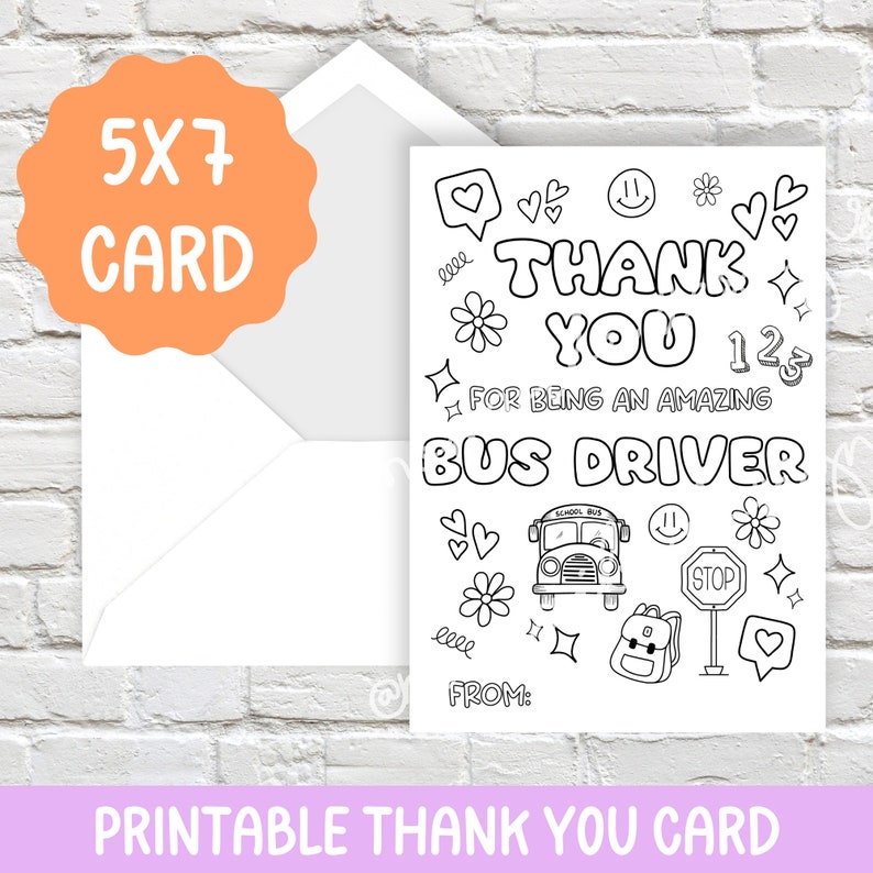 Printable Thank You Card | Coloring Thank You Card | Bus Driver ...