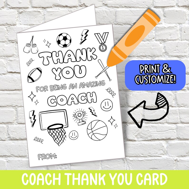 Printable Thank You Card | Coloring Thank You Card | End of Season Card ...