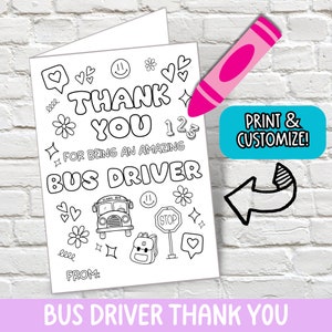 Printable Thank You Card | Coloring Thank You Card | Bus Driver ...