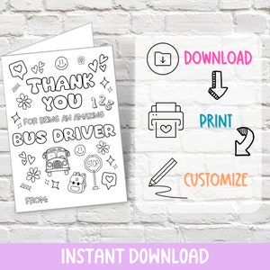 Printable Thank You Card | Coloring Thank You Card | Bus Driver ...