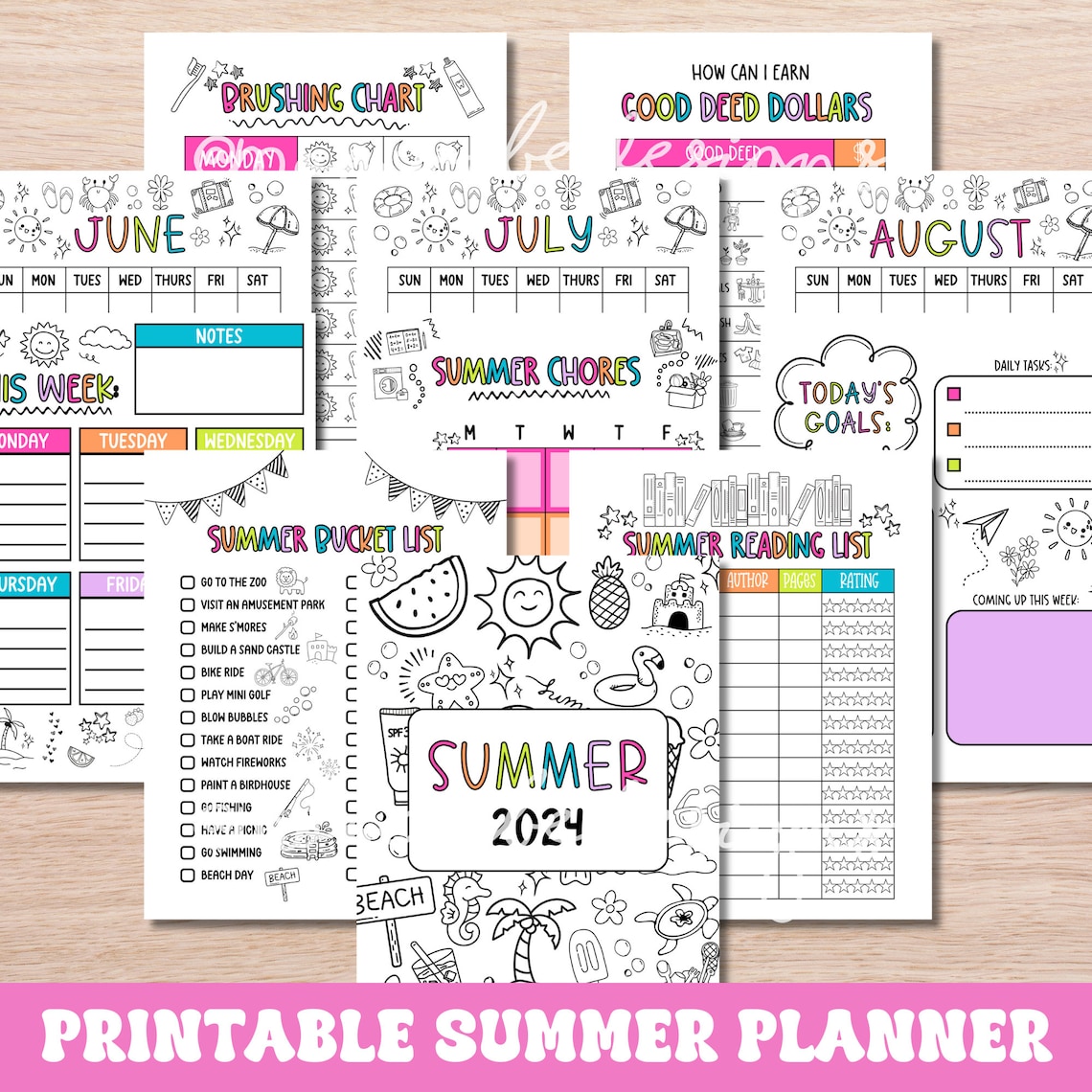 Editable Summer Planner Bundle Printable, Summer Chore Chart for Kids ...