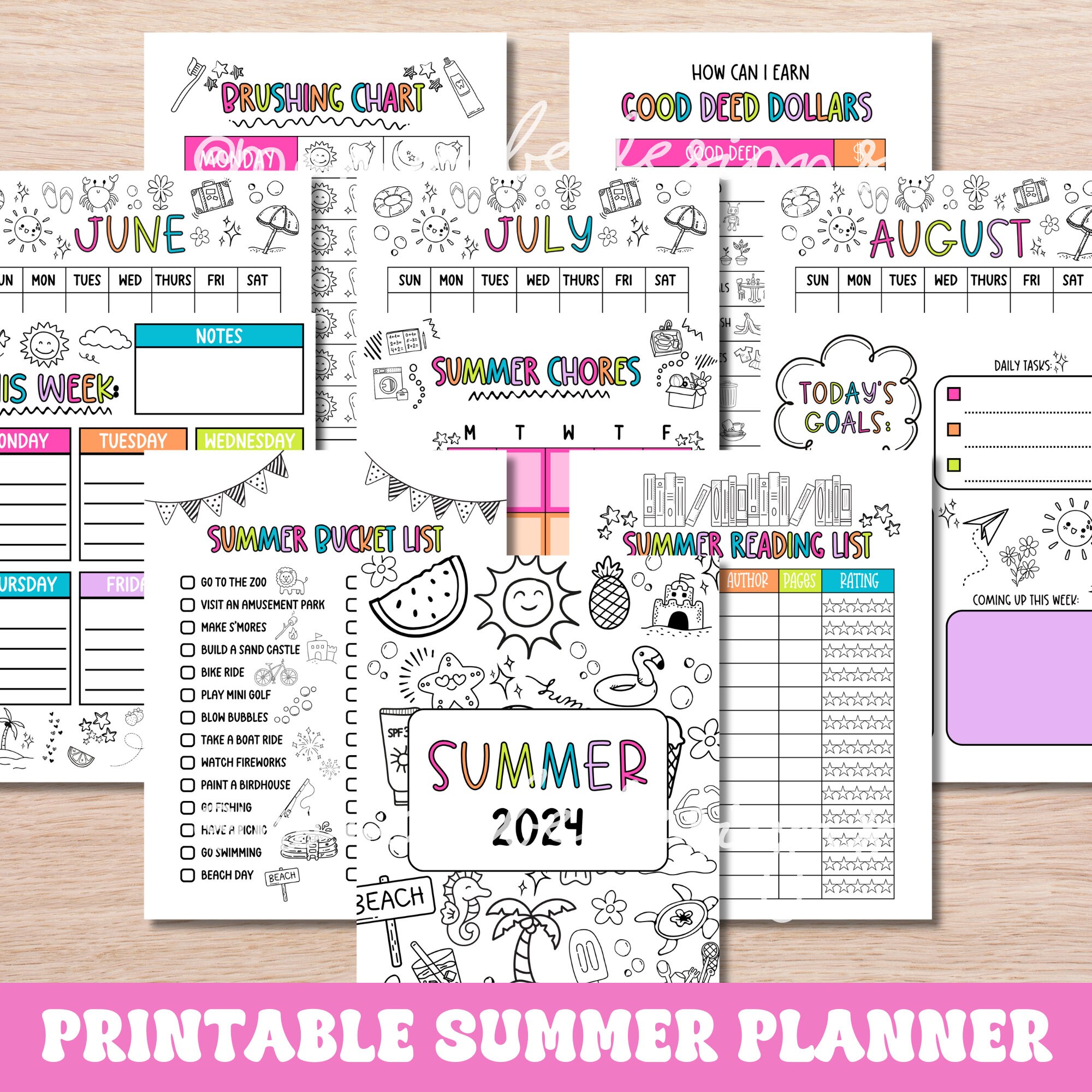 Editable Summer Planner Bundle Printable, Summer Chore Chart for Kids ...