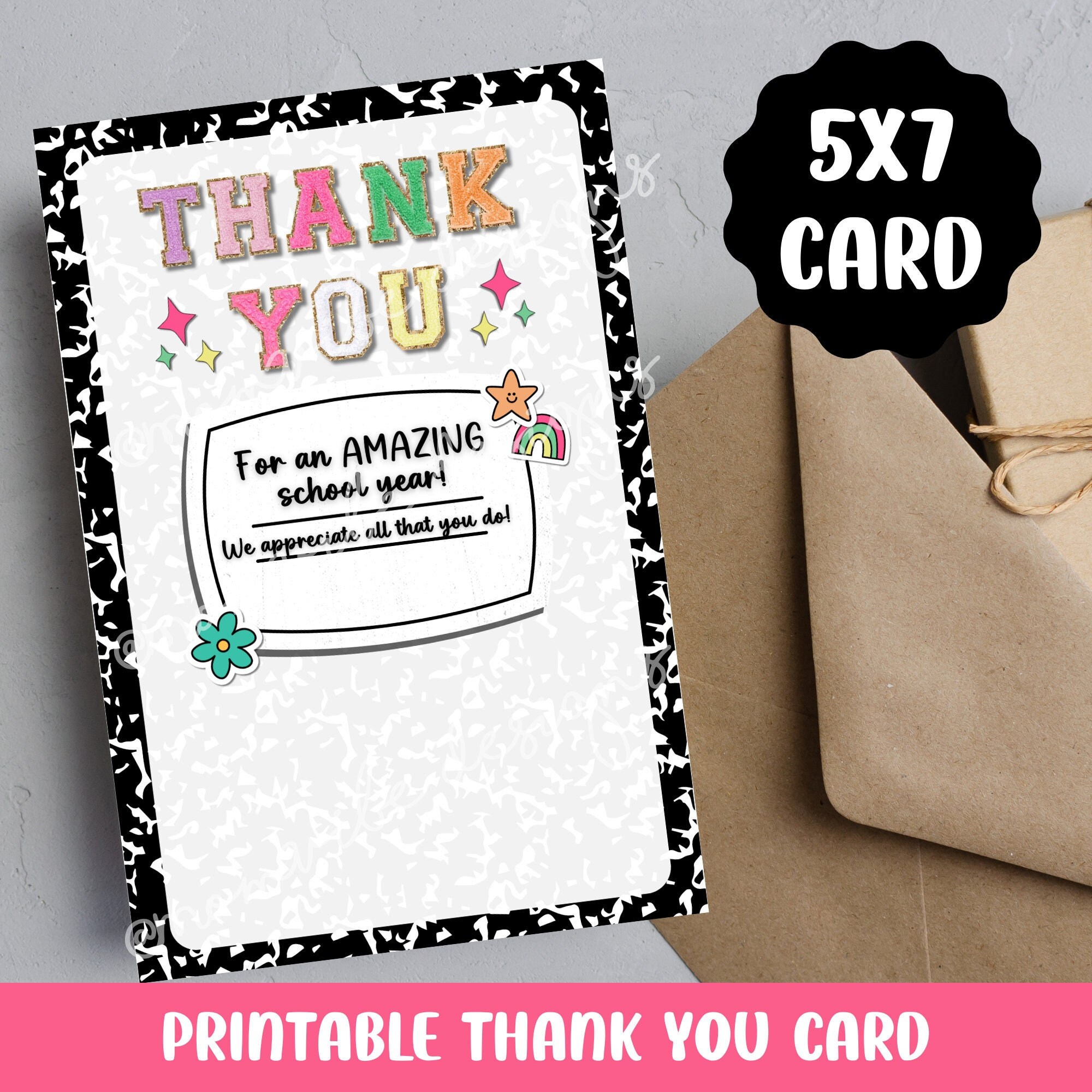 Teacher Thank You Card Printable Gift Card Holder Thank You Card ...