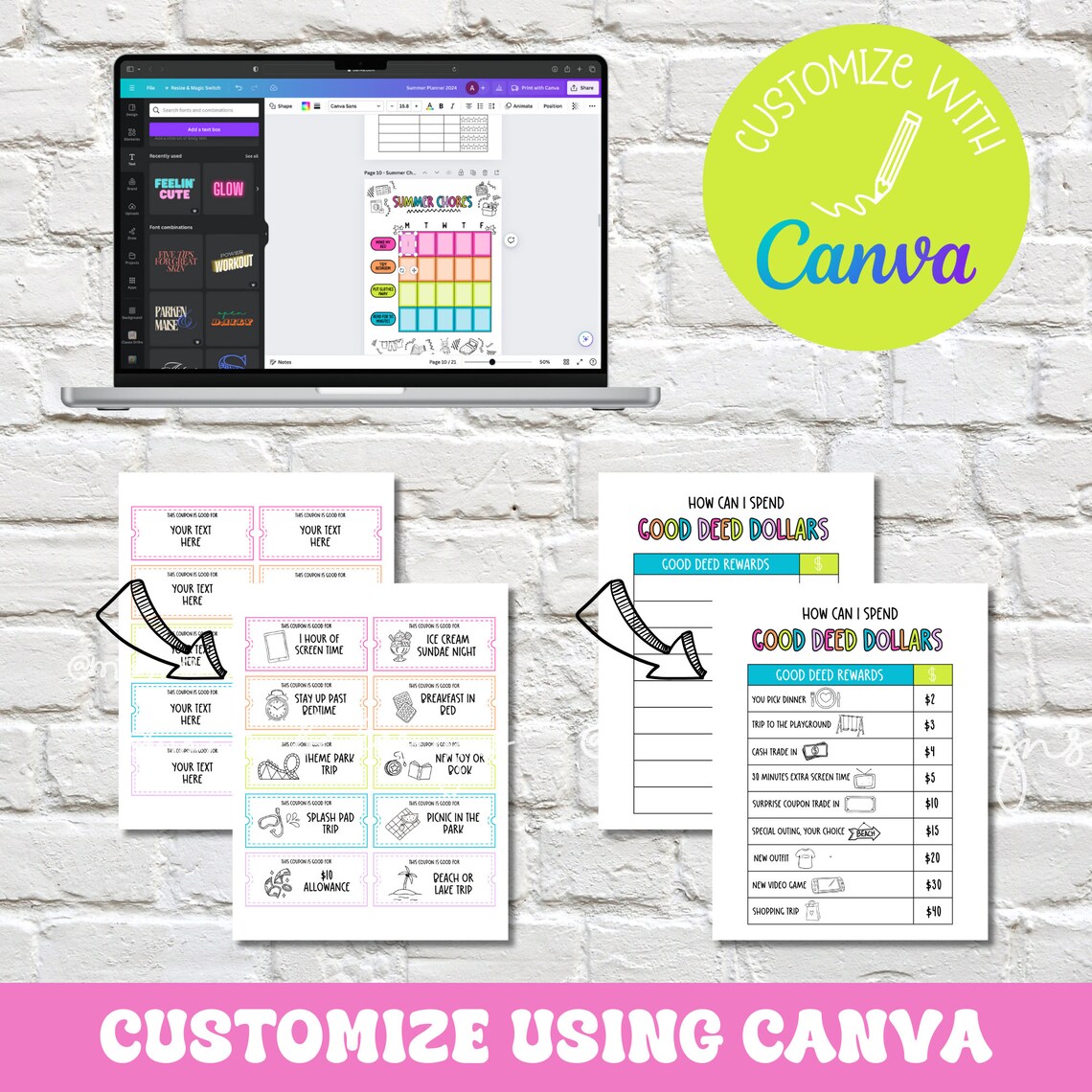 Editable Summer Planner Bundle Printable, Summer Chore Chart for Kids ...