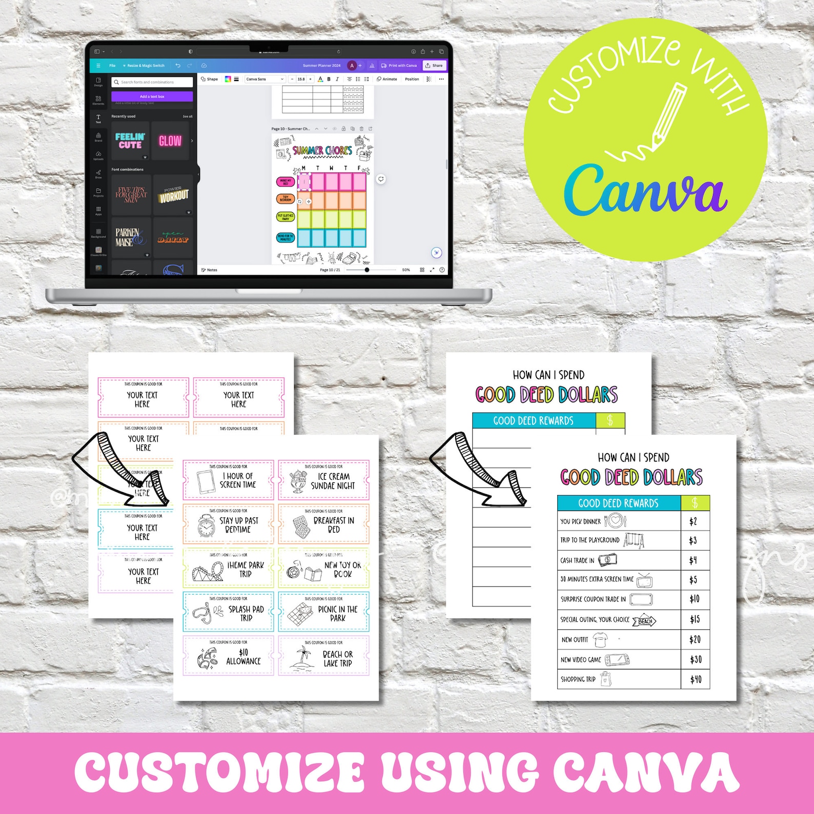Editable Summer Planner Bundle Printable, Summer Chore Chart for Kids ...