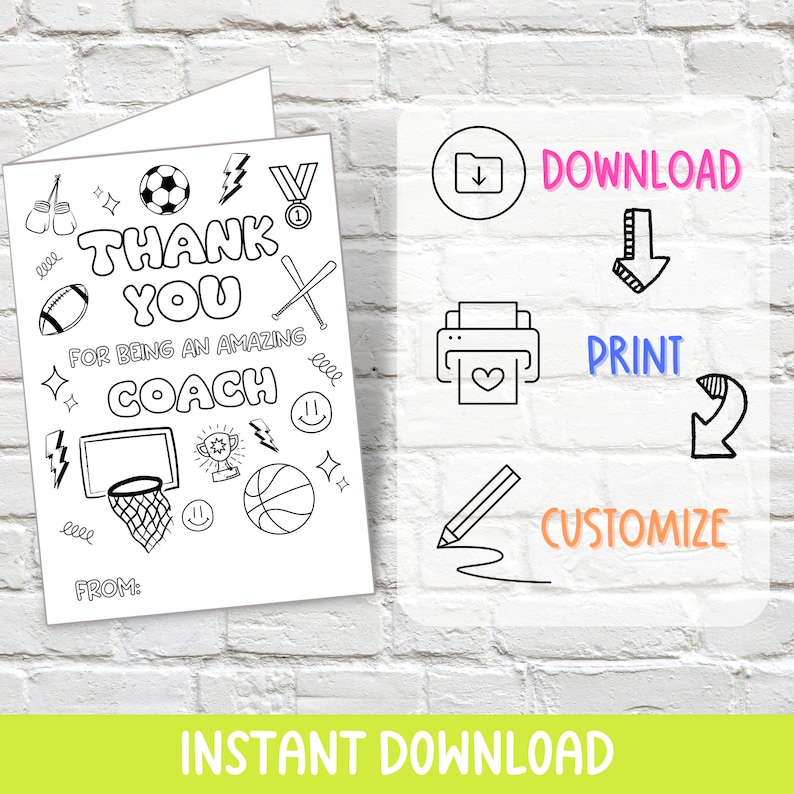 Printable Thank You Card | Coloring Thank You Card | End of Season Card ...
