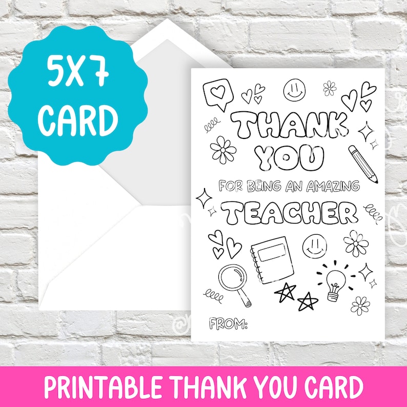 Printable Thank You Card | Coloring Thank You Card | Teacher ...