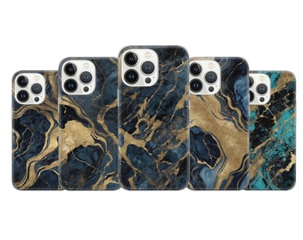 Blue Marble Phone Case With Pink Gold Cover Fit for iPhone 15 Pro Max ...