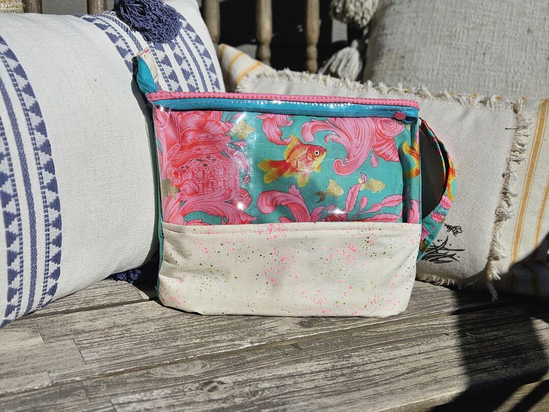 Tula Pink Aquarium Makeup Bag: Fish Cosmetic Pouch With Wristlet - Etsy
