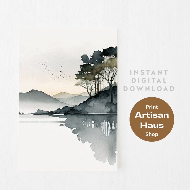 Summer Print, Lake Landscape, Printable Wall Art, Lake View, Oil ...