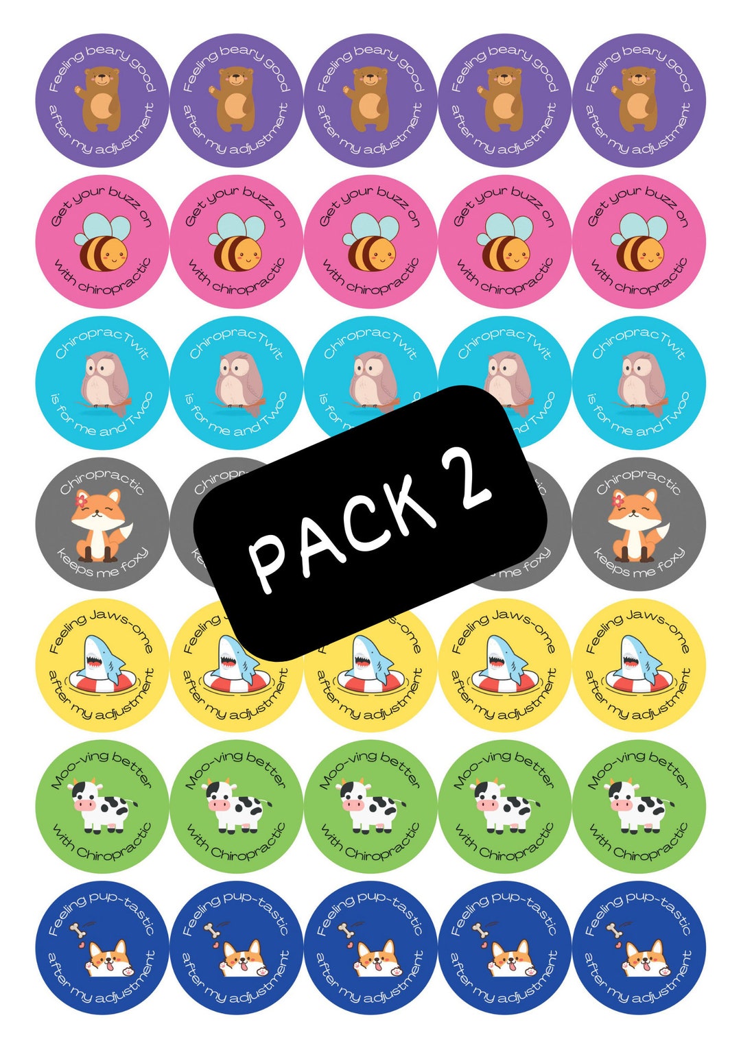 Chiropractic Stickers Animals pack 2 - Etsy