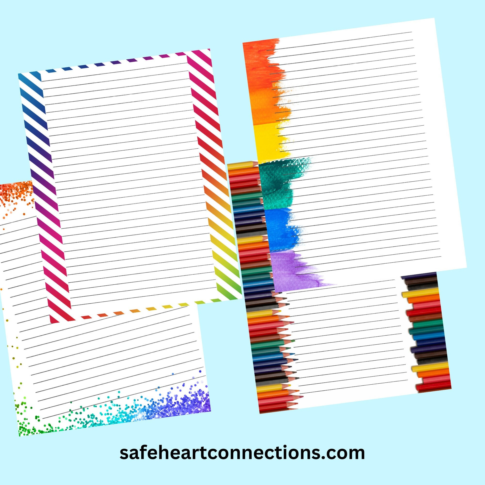4 Different RAINBOW Border Writing Paper Journal Notepad Stationery ...