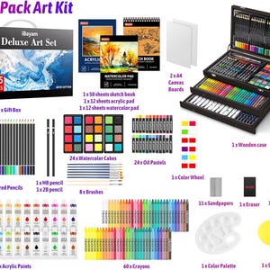 Wooden Deluxe Art Set,195-pack Artist Gift Box, Arts and Crafts Drawing ...