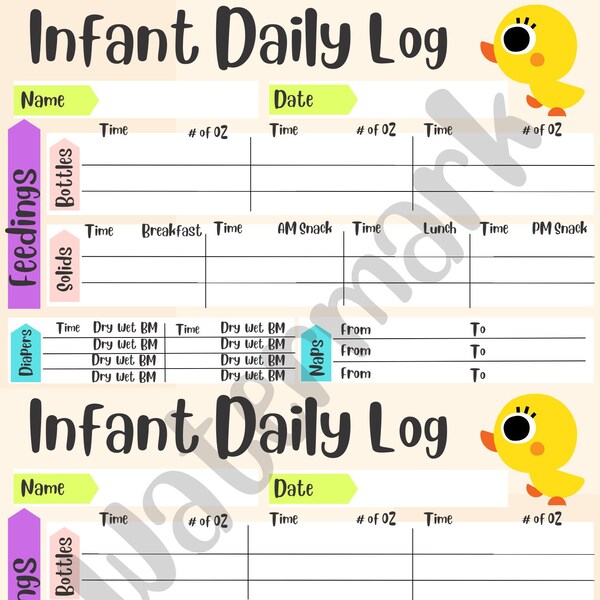Infant Daily Sheet - Etsy