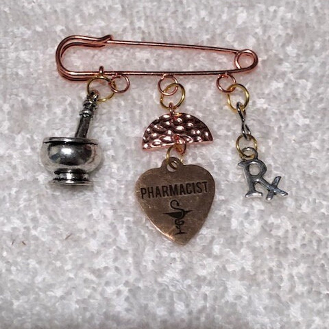 Pharmacist Coppertone Safety Pin Charm Brooch W/ Mortar & Pestle NEW ...