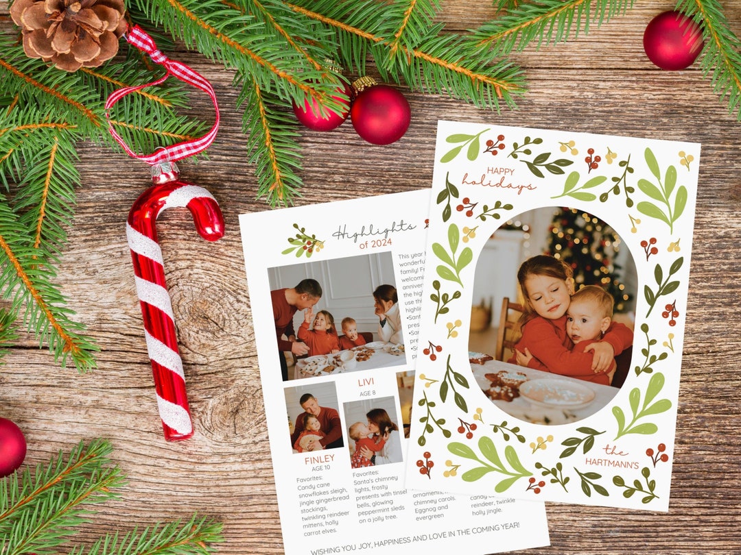 Christmas Newsletter Floral Border Template Christmas Family Photo ...