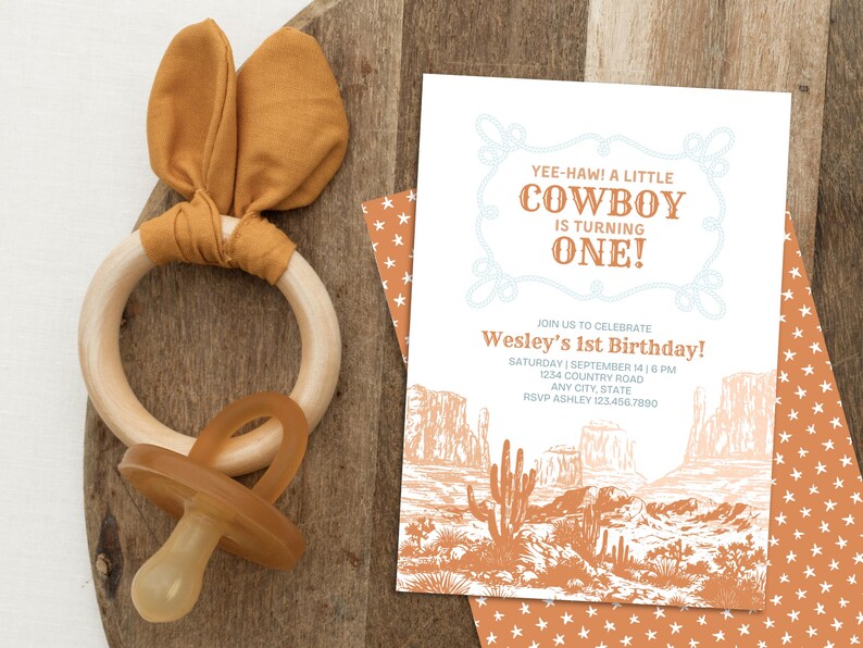 Cowboy First Birthday Invitation Template Desert Boho 1st Birthday ...
